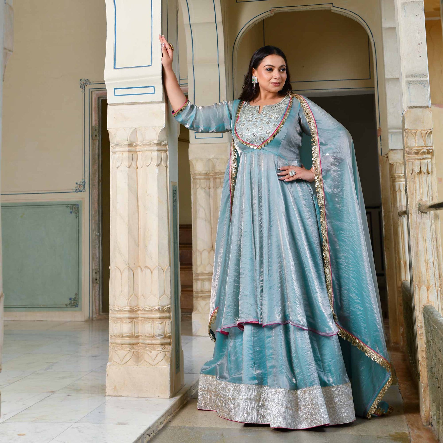 Buy Tissue Silk Anarkali Suits For Women | Meera Plus Size