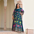 Buy Prussian Blue Floral Embroidered Georgette Cape Set | Meera Plus Size