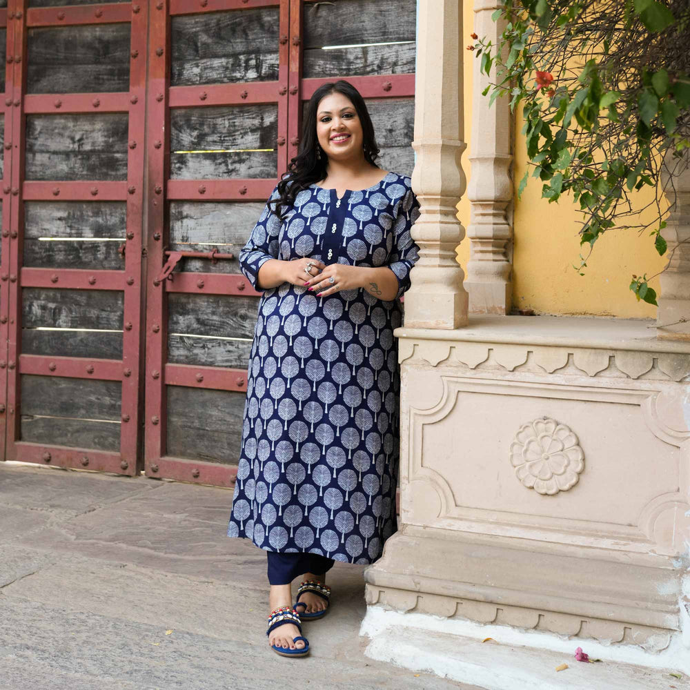 Buy The Speaking Tree Handblock Aline Modal Kurta | Meera Plus Size