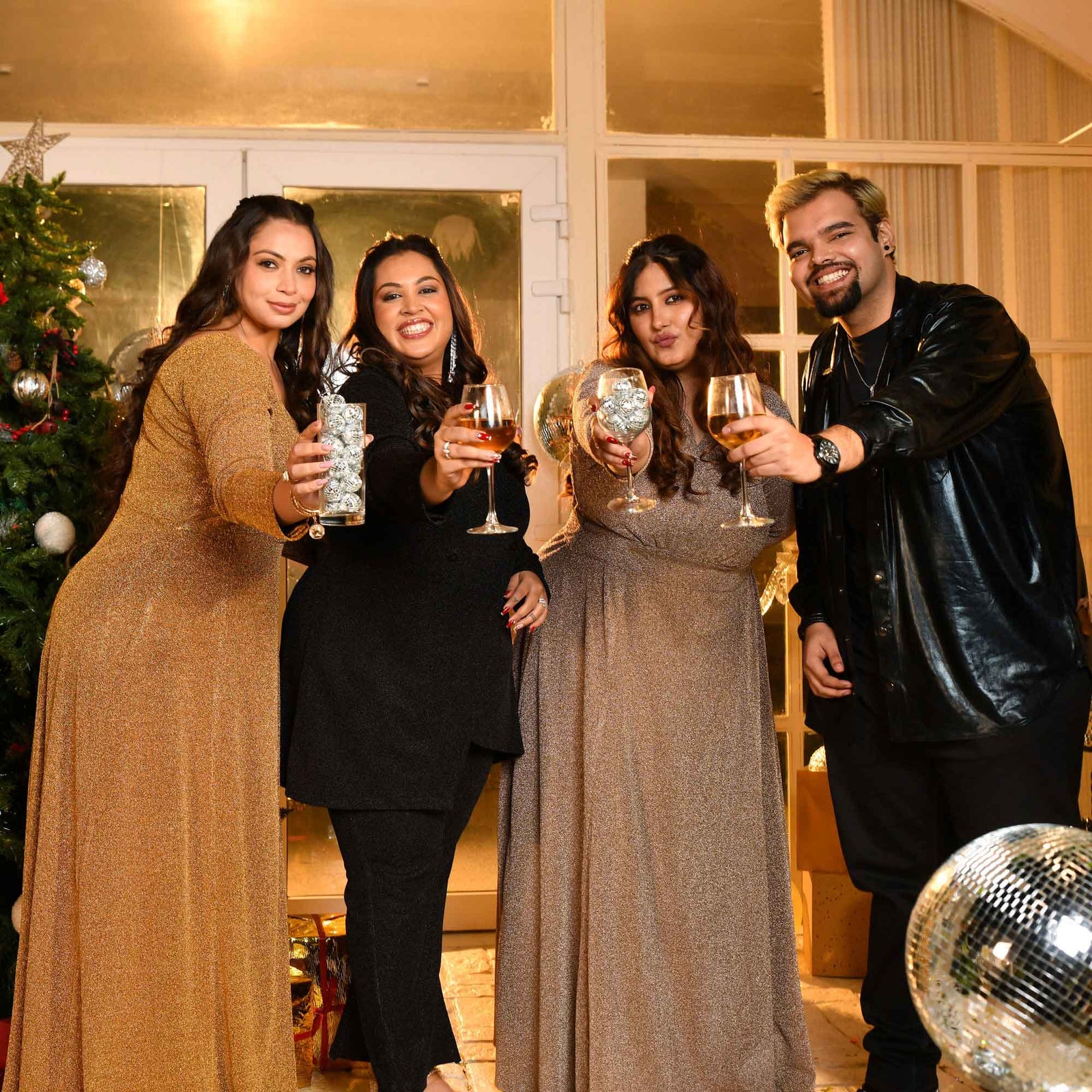 Buy Bonfire Ball - Gold shimmer stretchable Aline dress | Meera Plus Size