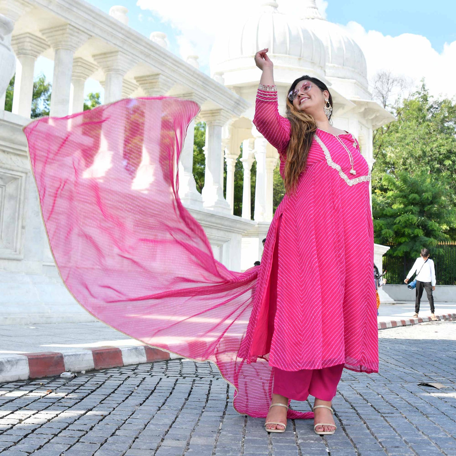 Buy Jaipur Pink Mothra Georgette Aline Kali Suit Set | Meera Plus Size