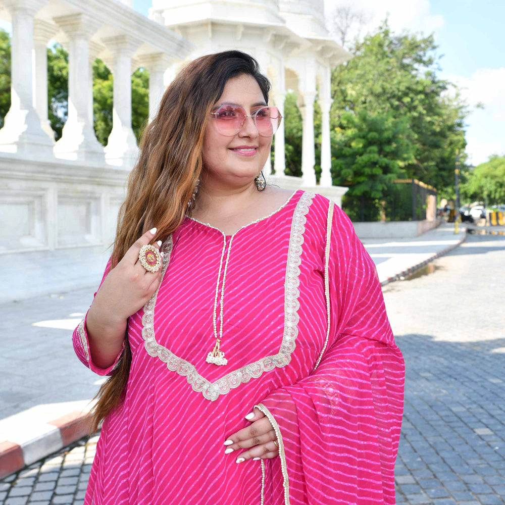 Buy Jaipur Pink Mothra Georgette Aline Kali Suit Set | Meera Plus Size