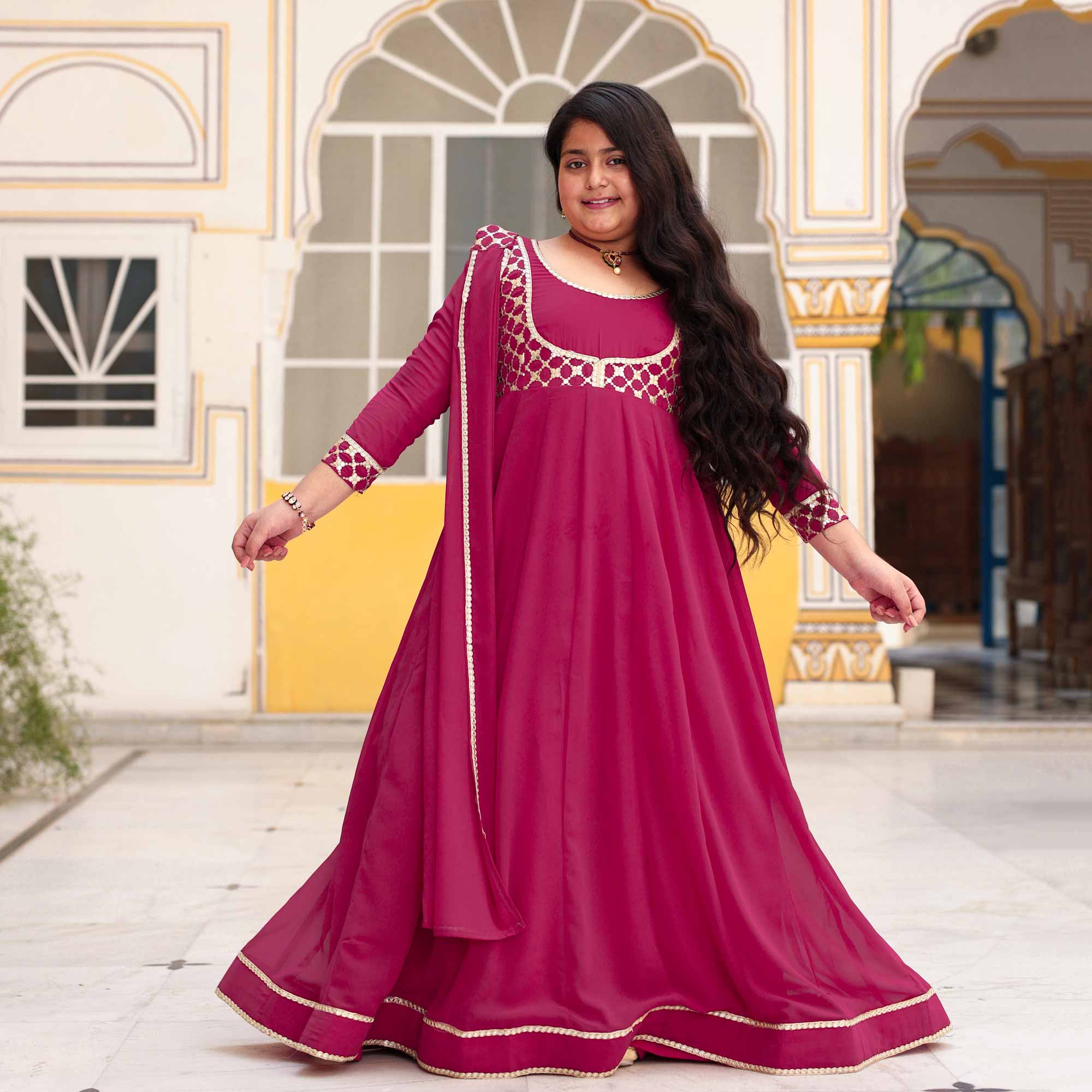 Buy Radha Raas Pink Kids Anarkali With Dupatta | Meera Plus Size