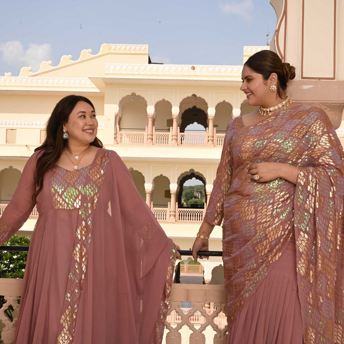 Misty Rose Metallic Sequin Embroidered Anarkali Set-Plus Size Clothing ...