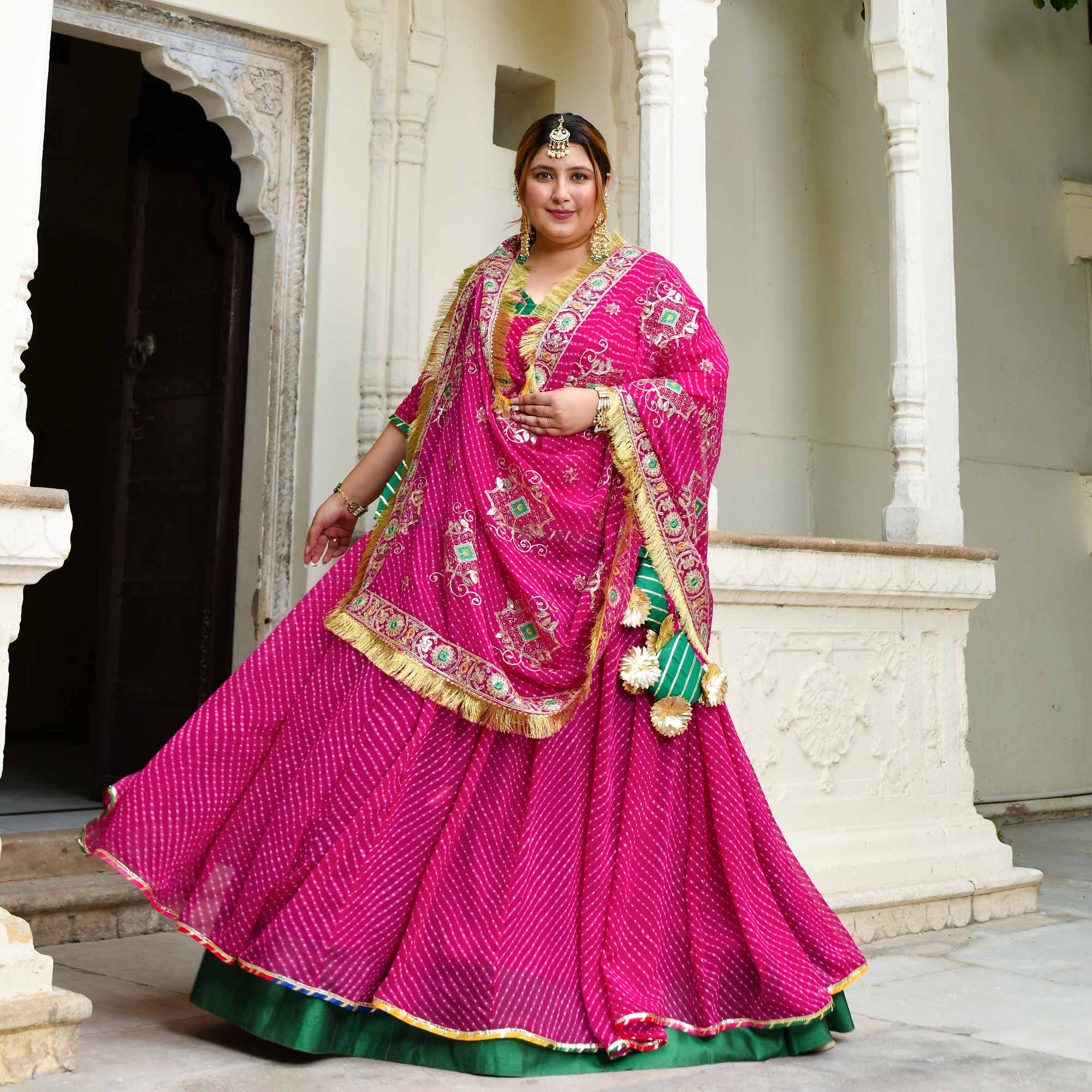 Buy Kohinoor-Rani Pink Mothra Embroidered Poshak Lehenga Set | Meera ...