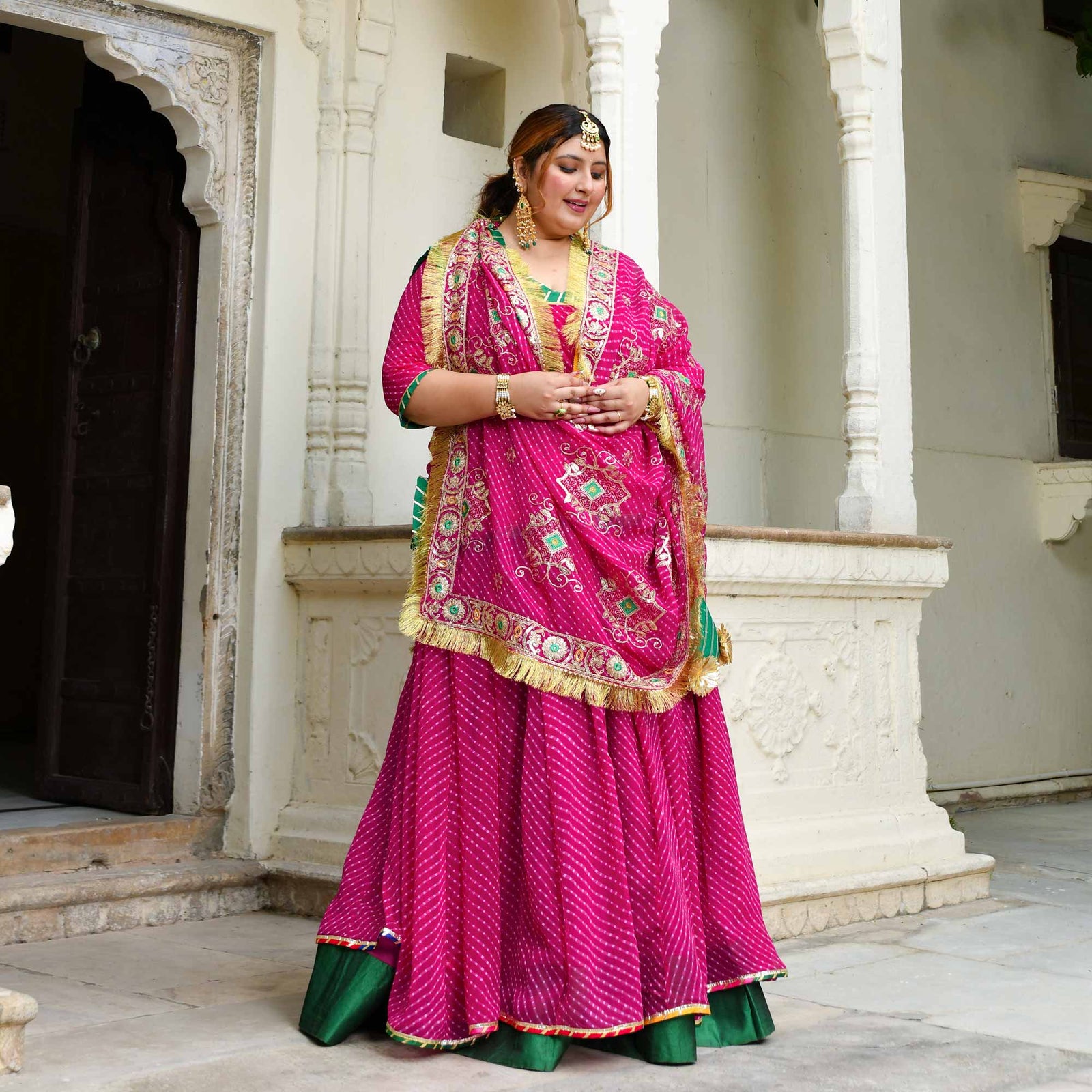 Buy Kohinoor-Rani Pink Mothra Embroidered Poshak Lehenga Set | Meera ...
