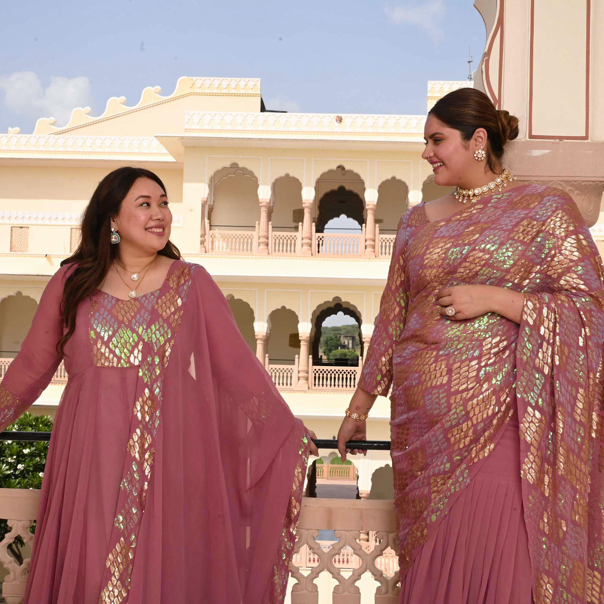 Buy Misty Rose Sequin Embroidered Saree Set | Meera Plus Size