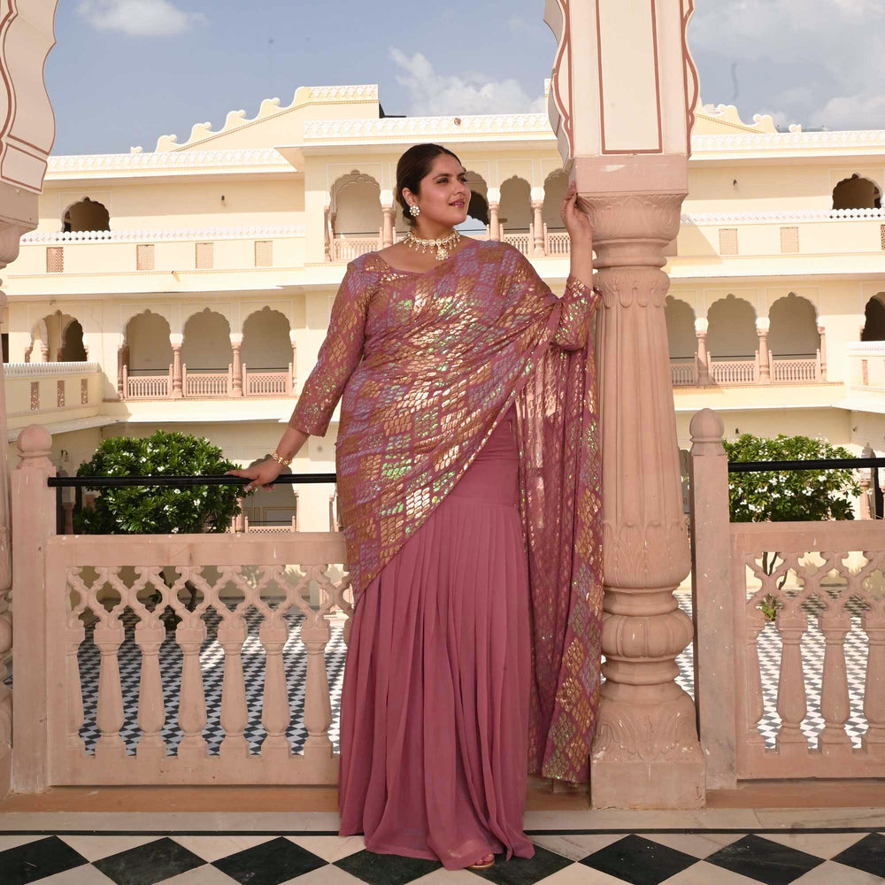 Buy Misty Rose Sequin Embroidered Saree Set | Meera Plus Size