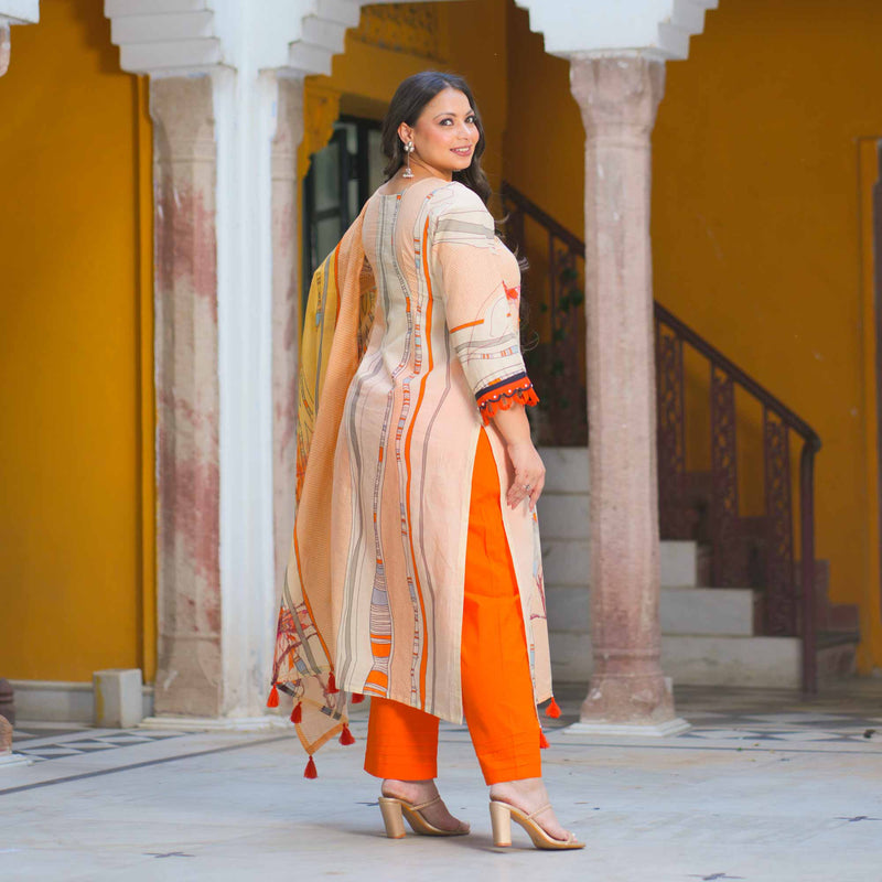 Buy Saffron Sunset Summer Story Cotton Suit Set | Meera Plus Size