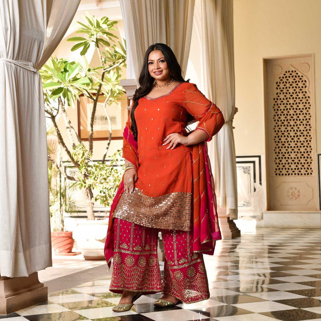 Rani & Rust Sparkle Sequin Embroidered Pure Georgette Suit Set-Plus ...