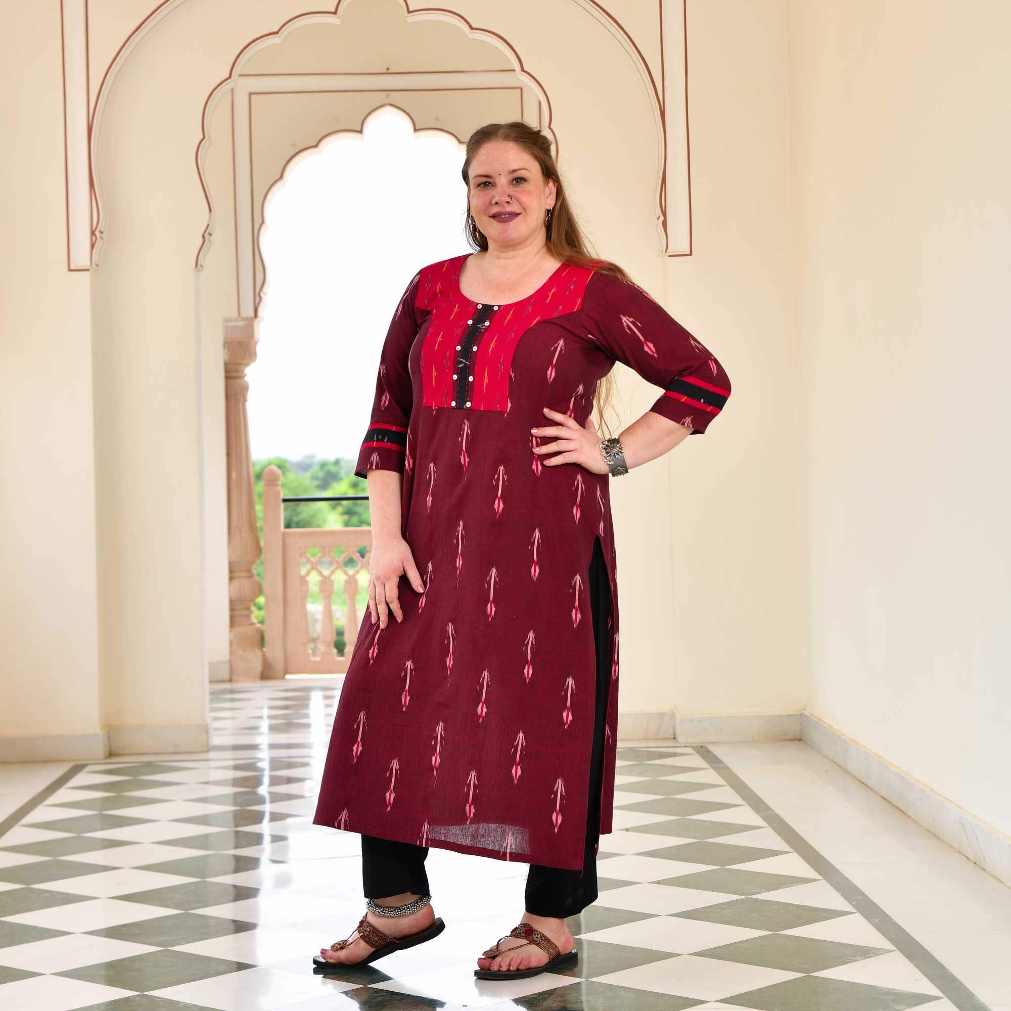 Meethi Muskan Handwoven Ikkat Kurta -Plus Size Clothing(XS-10XL)