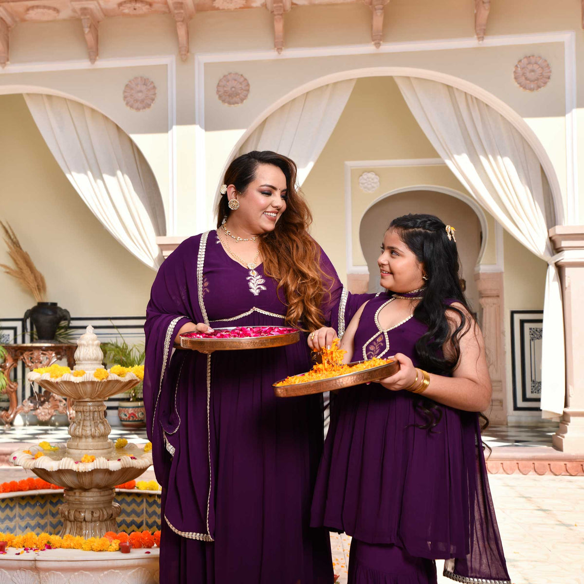 Buy Deep Purple Banarasi Alia Cut Georgette Suit Set | Meera Plus Size