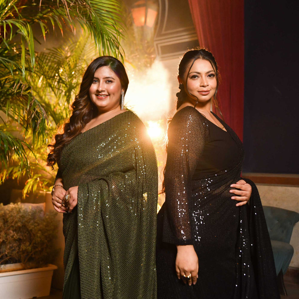 Cosmic Black Sequin Drape Saree Set-Plus Size Clothing (XS-10XL) – THE ...