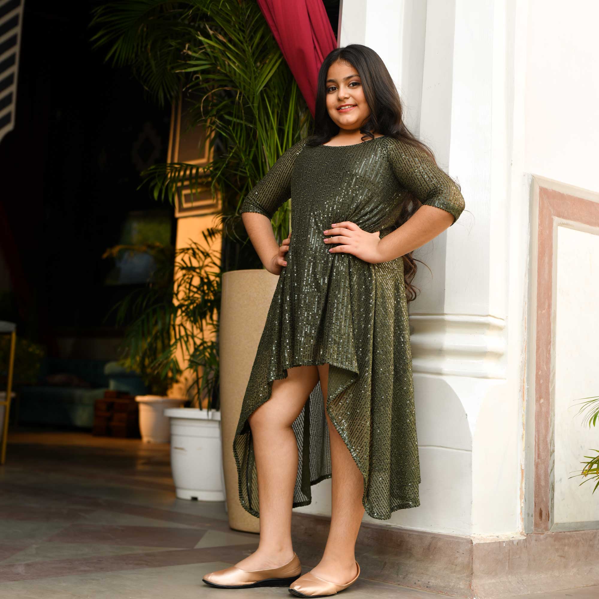 Buy Sage Shimmer Sequin Kids Dress | Meera Plus Size