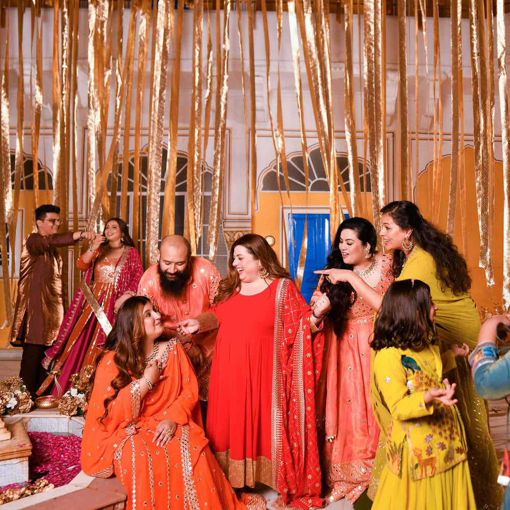 Buy Rosette Royale - Rust Orange & Deep Pink Anarkali Skirt Set | Meera Plus Size