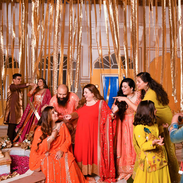 Buy Rosette Royale - Rust Orange & Deep Pink Anarkali Skirt Set | Meera Plus Size