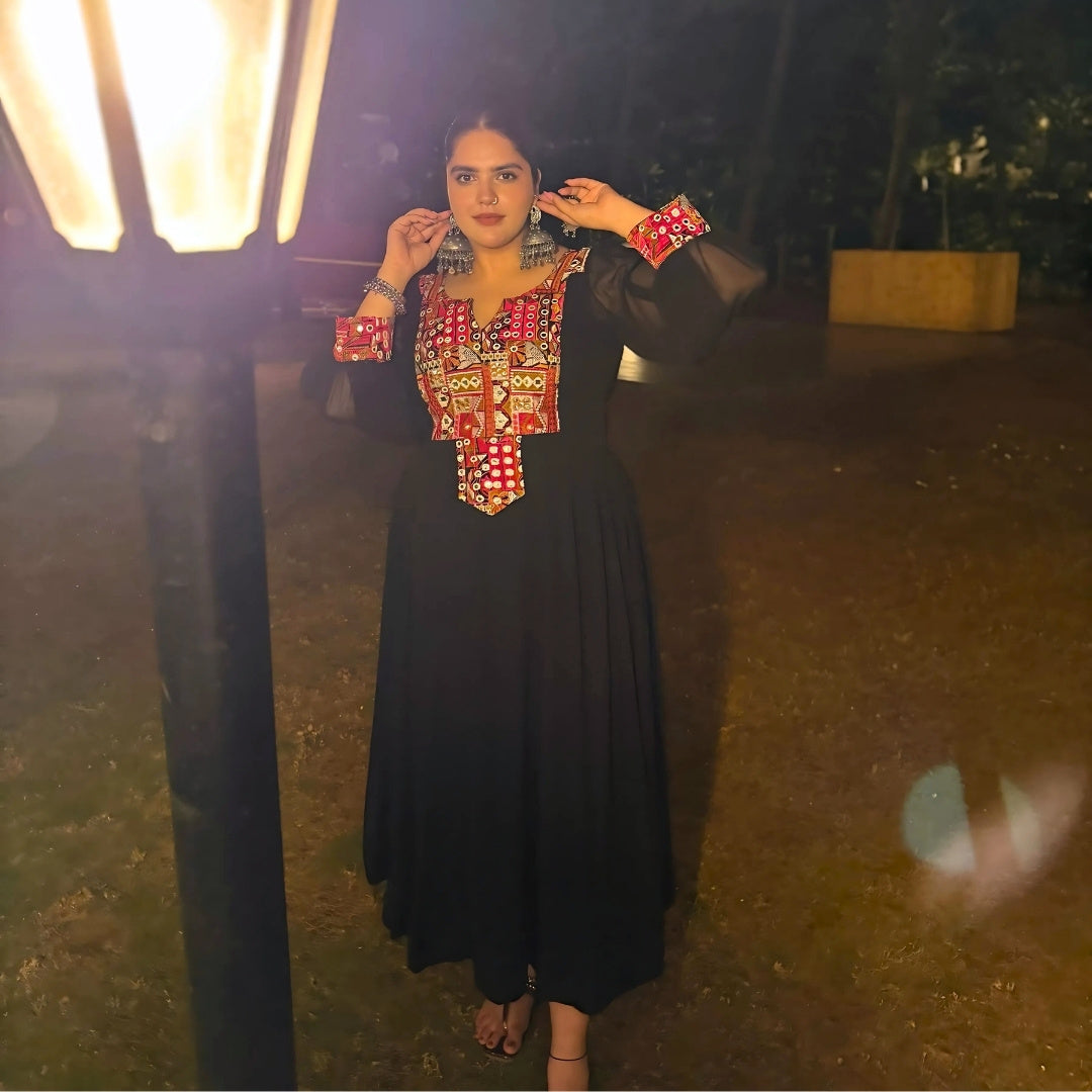 Buy Ravishing Black Kutch Embroidered Anarkali | Meera Plus Size