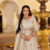 Buy CHAND TARA Off-White & Gold Sequin Embroidered Lehenga Set | Meera ...