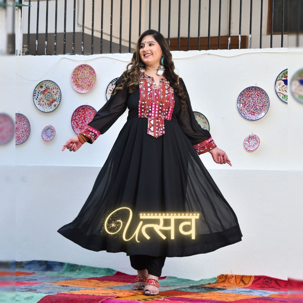 Ravishing Black Kutch Embroidered Anarkali -Plus Size Clothing(XS-10XL)