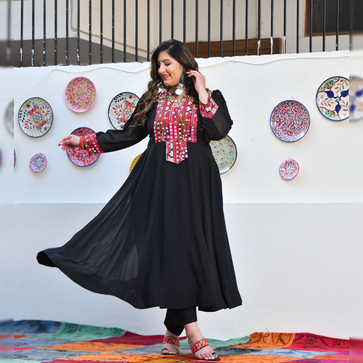 Buy Ravishing Black Kutch Embroidered Anarkali | Meera Plus Size